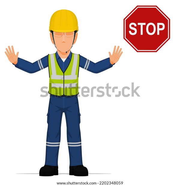 Industrial Worker Raise Hand Stop Stock Vector (Royalty Free ...