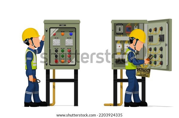 Industrial Workers Use Clamp Meter Measuring Stock Vector (Royalty Free ...