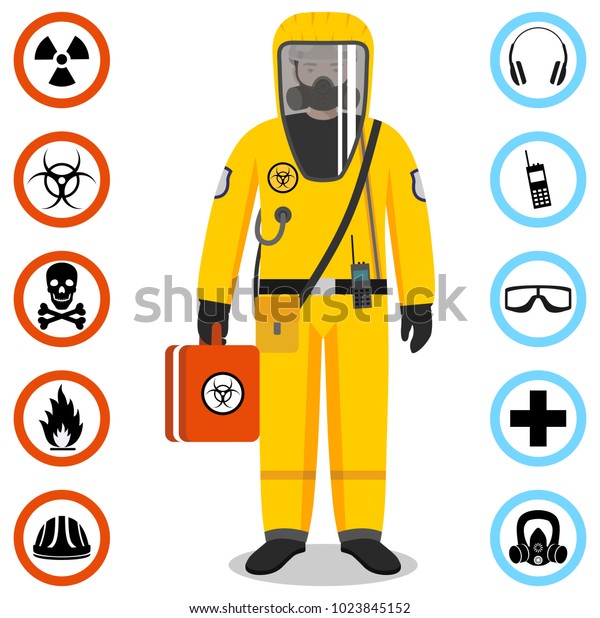 Industry concept. Detailed illustration of worker in yellow protective ... Industry concept. Detailed illustration of worker in yellow protective ...
