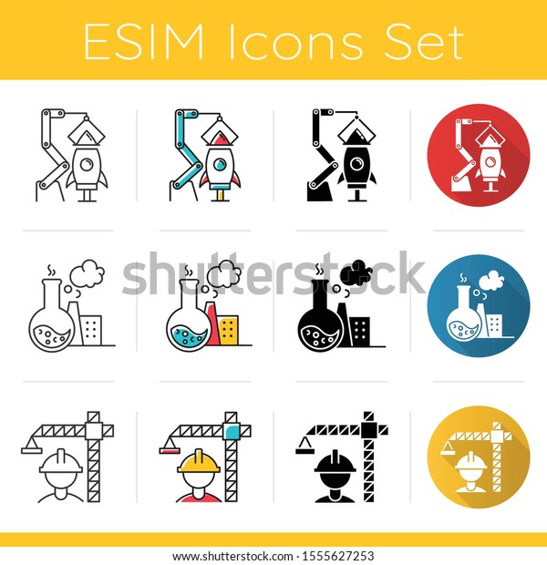 Industry Types Icons Set Aerospace Chemical Stock Vector (Royalty Free ...