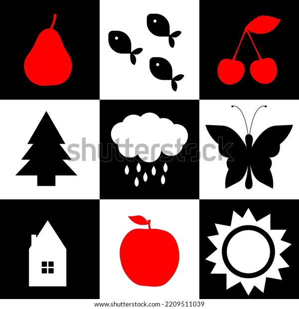 Infant Black White Visual Stimulation Cards Stock Vector (Royalty Free ...