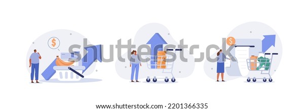 Inflation Illustration Set Characters Buying Food: เวกเตอร์สต็อก (ปลอด ...