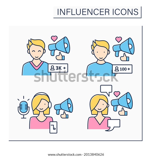 Influencer Color Icons Set Micro Macro Stock Vector (Royalty Free ...