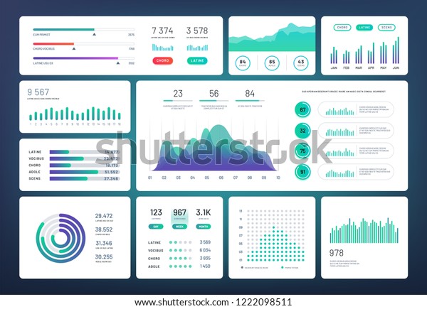 Infographic dashboard template. Simple green blue design of interface ...