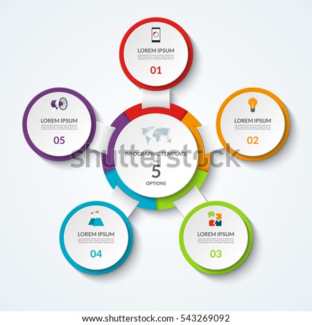 Infographic Diagram 5 Options Vector Template เวกเตอร์สต็อก (ปลอดค่า ...