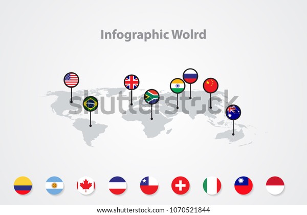Infographic World Map International Flags Vector Stock Vector (Royalty ...