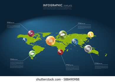 Infographic World Map Shiny Sphere Pointers Stock Vector (Royalty Free ...