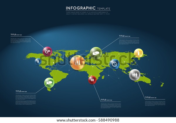 Infographic World Map Shiny Sphere Pointers Stock Vector (Royalty Free ...