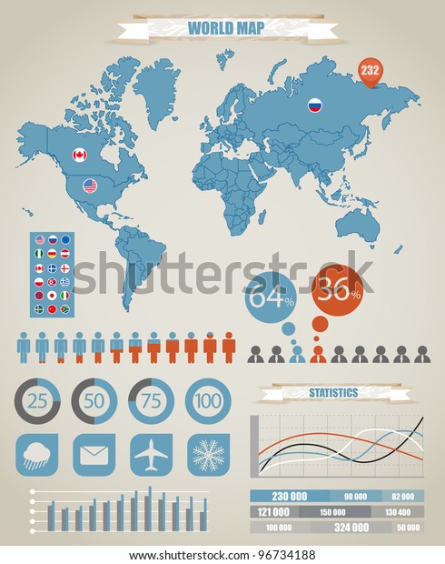 Infographics Earth Map Different Charts Stock Vector (Royalty Free ...