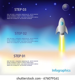 Infographics Flying Rocket Three Steps: เวกเตอร์สต็อก (ปลอดค่าลิขสิทธิ์ ...