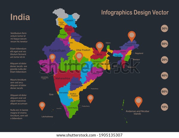 Infographics India Map Flat Design Colors: стоковая векторная графика ...