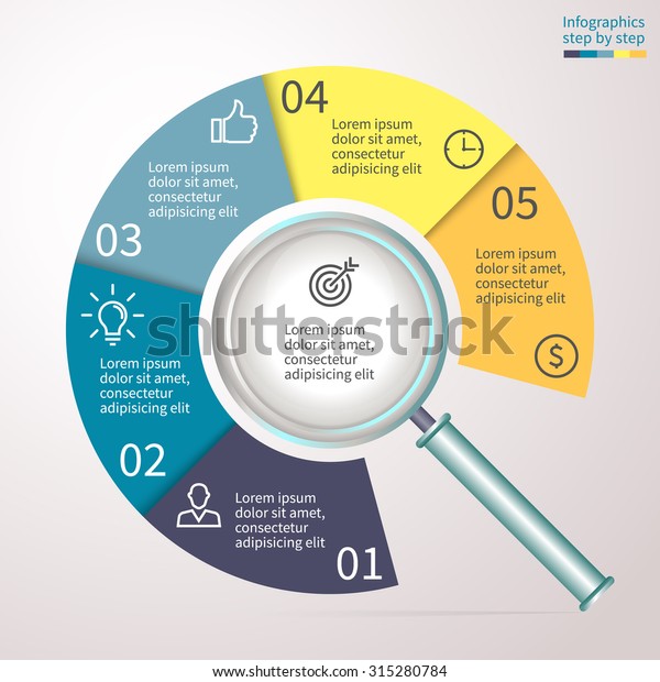 Infographics Magnifying Glass Analysis Central Element Stock Vector ...
