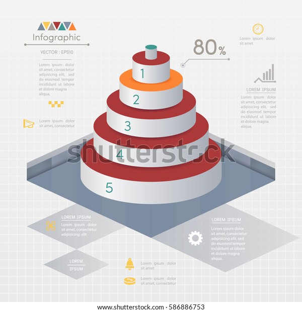 Infographics Red circle design template with business icons, process ...