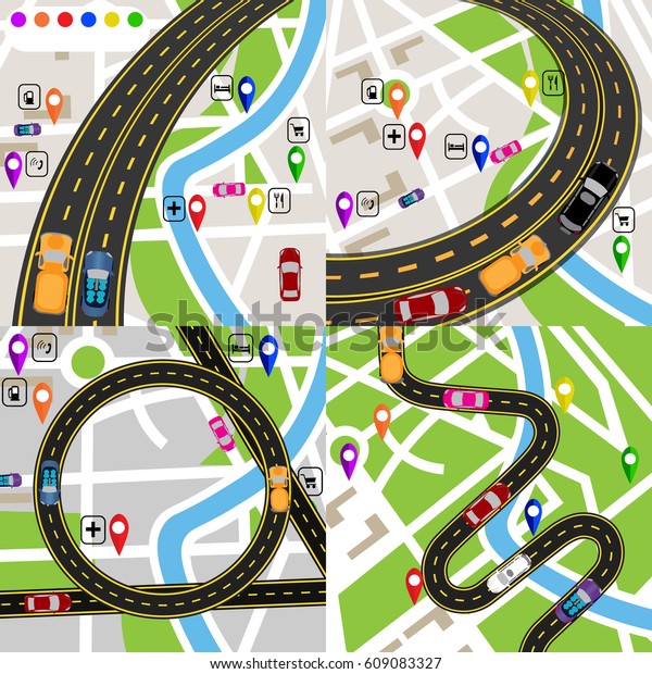 Infographics Set Stylized Road Plans Maps Stock Vector (Royalty Free ...