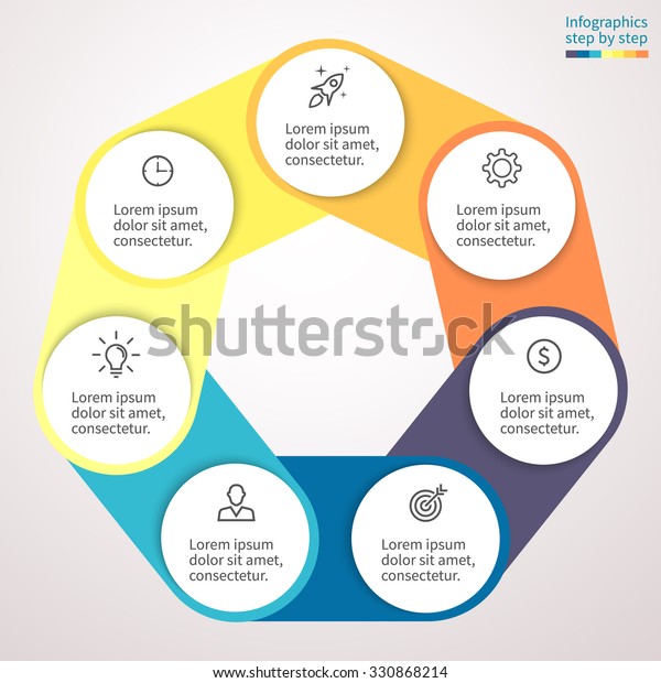 Infographics step by step in the form of a heptagon. Chart, graph ...