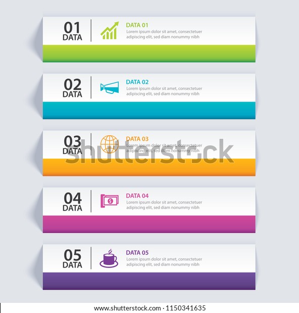Infographics tab in horizontal paper index with 5 data template. Vector ...