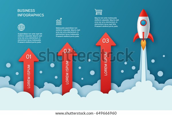 Infographics Template Rocket Spaceship Launches Through Stock Vector ...
