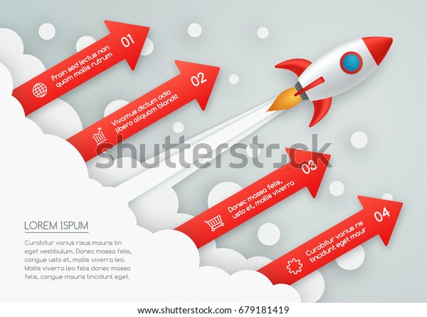 Infographics Template Rocket Spaceship Launches Through Stock Vector ...
