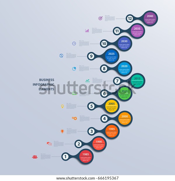 Infographics timeline template for 12 steps and icons. Can be used for ...
