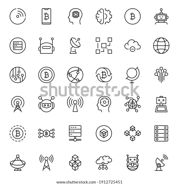 Information Technology Design Icons Set Thin Stock Vector (Royalty Free ...