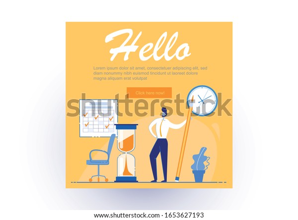 Informational Poster is Written Hello, Office Work. Guy is Pleased with ...