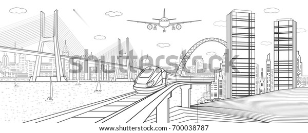 Infrastructure Transport Illustration Train Move On Stock Vector ...
