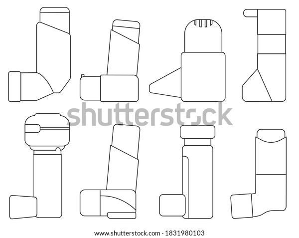 Inhaler Isolated Outline Set Iconvector Illustration Stock Vector ...