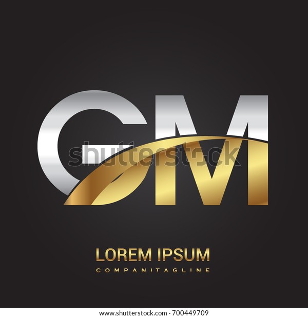initial letter GM logotype company name colored gold and silver swoosh ...
