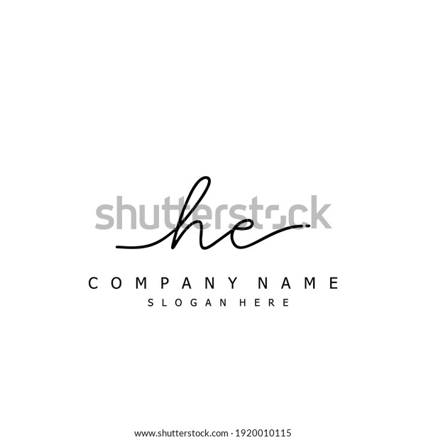 Initial Letter He Calligraphy Handwritten Logo Stock Vector (Royalty ...