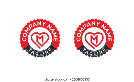 Initial Letter M Heart Stamp Badge Stock Vector (Royalty Free ...