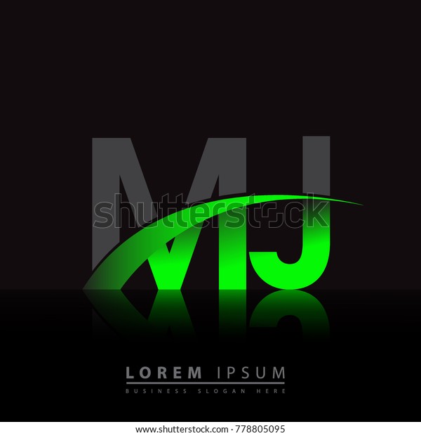 initial letter MJ logotype company name colored green and black swoosh ...