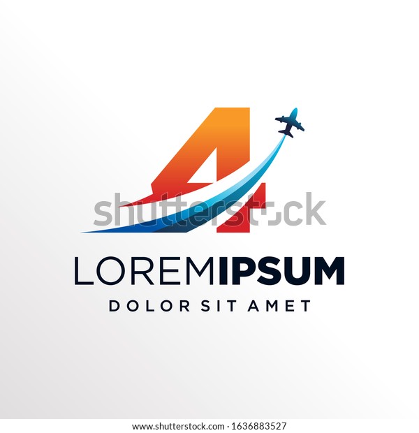 Initial Number 4 Plane Travel Logo Stock Vector (Royalty Free ...