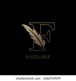 Initial Outline Letter F Logo Feather Stock Vector (Royalty Free ...