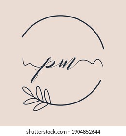 Initial Pm Logo Handwriting Floral Botanical Stock Vector (Royalty Free ...