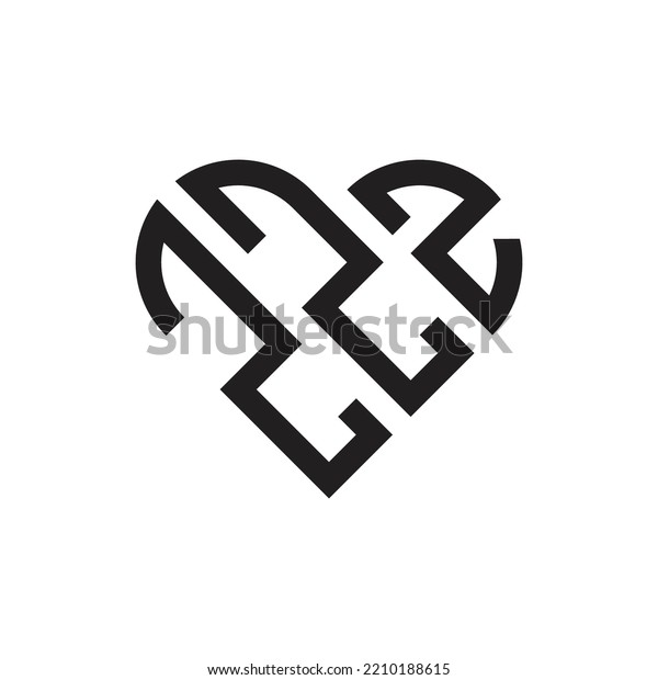 Initial Three Letter Z Heart Outline Stock Vector (Royalty Free ...