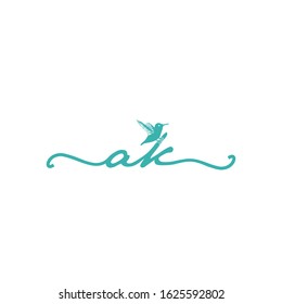 Initials Ak Handwritten Bird Logo Icon Stock Vector (Royalty Free ...