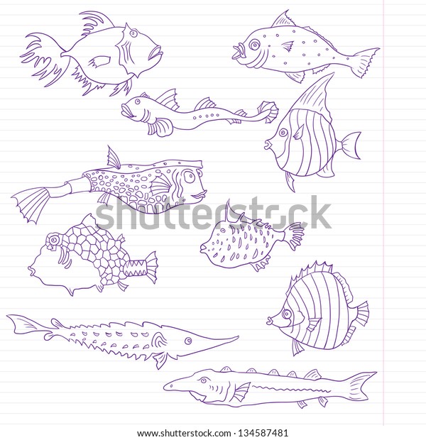 Ink Drawing Fish Lined Paper Vector Stock Vector (Royalty Free ...