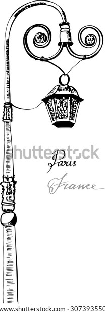 Ink Drawing Lamp Post Words Paris Stock Vector (Royalty Free) 307393550