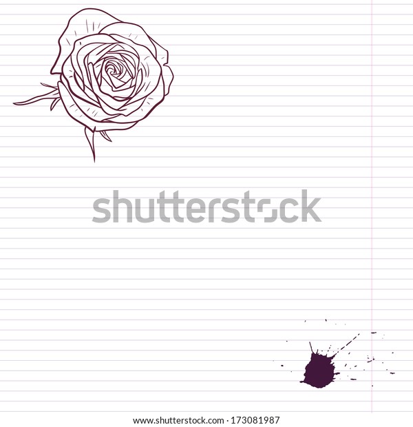 Ink Drawing Rose Lined Paper Vector Stock Vector (Royalty Free ...
