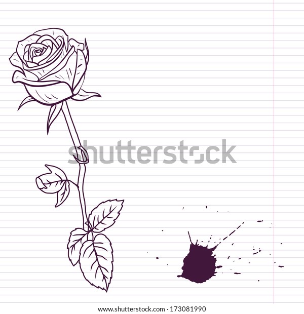 Ink Drawing Rose Lined Paper Vector Stock Vector (Royalty Free ...