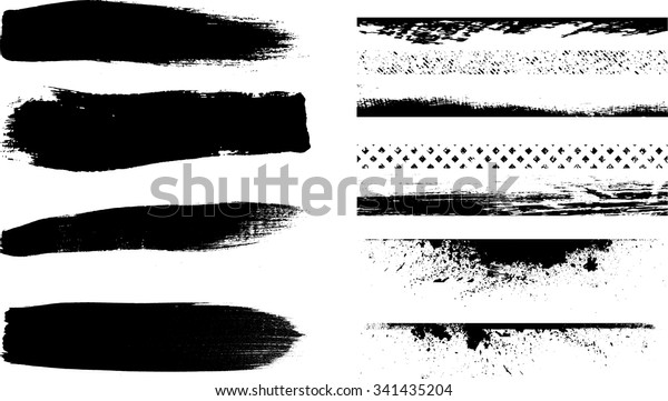 Ink Paint Brush Strokes . Grunge Edges Vector Set . Design Elements ...