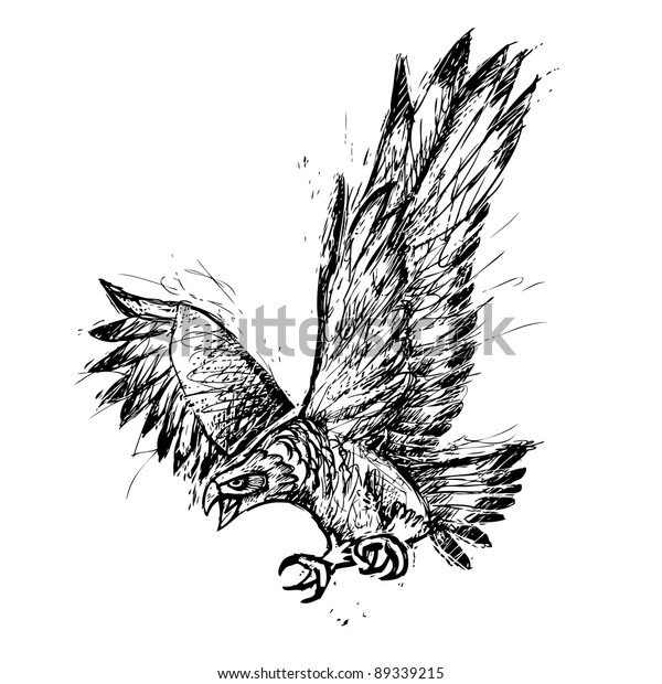 Ink Sketch Flying Angry Eagle Stock Vector (Royalty Free) 89339215
