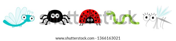 Insect Set Line Ladybug Dragonfly Mosquito Stock Vector (Royalty Free ...