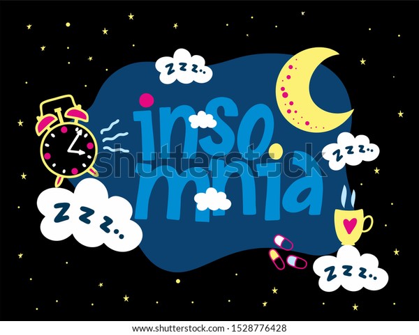 Insomnia Sticker On Black Background Lettering Stock Vector (Royalty ...