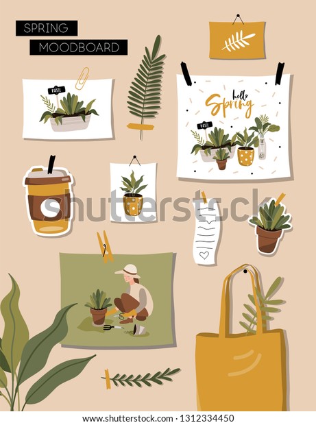 Inspiration Spring Mood Board Trendy Home Stock Vector (Royalty Free ...