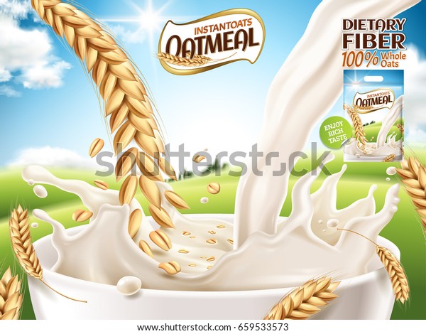 Instant Oatmeal Ad Milk Oat Close Stock Vector (Royalty Free) 659533573