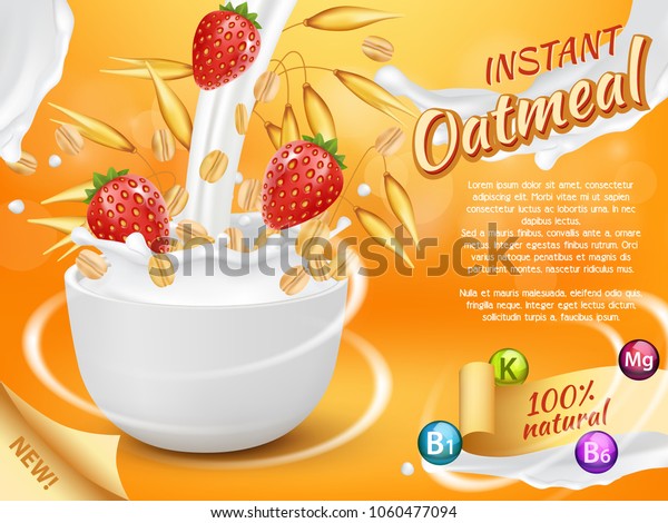 Instant oatmeal vector realistic illustration. Healthy natural product ...