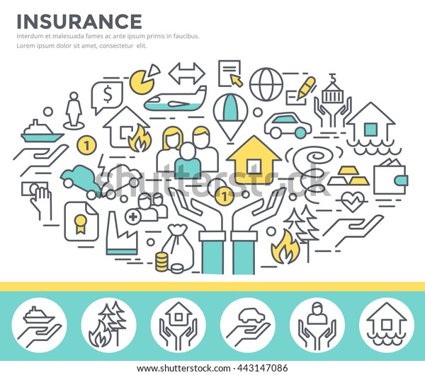 Insurance Concept Illustration Thin Line Flat Stock Vector (Royalty ...