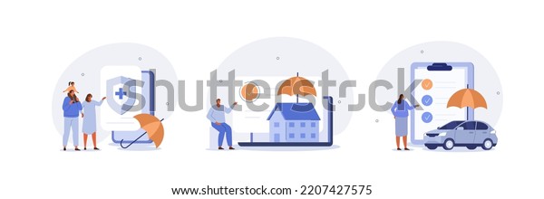 Insurance Illustration Set Characters Presenting Car Stock Vector ...