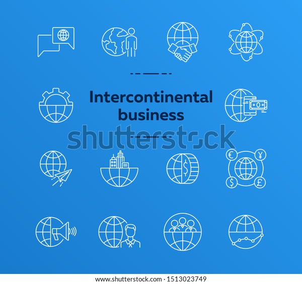 Intercontinental Business Line Icon Set Partnership Stock Vector ...